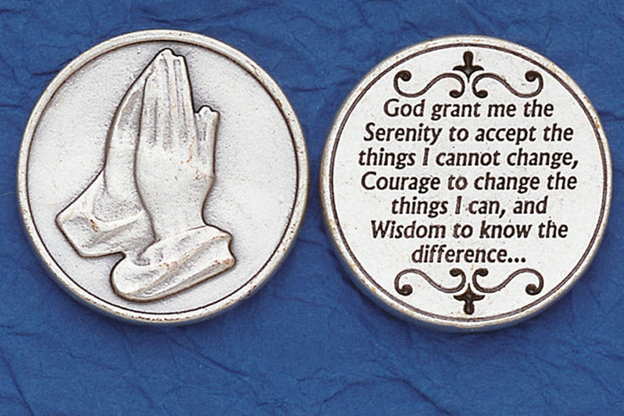 Catholic Silver-Plated Token with Praying Hands and Serenity Prayer ...